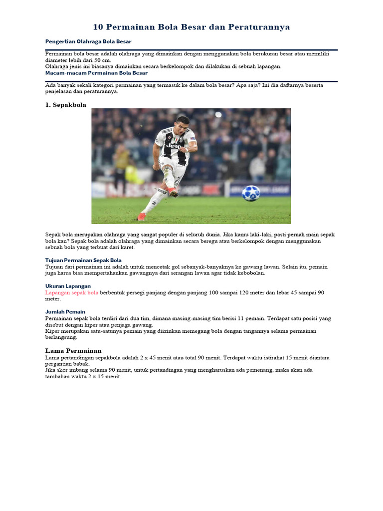 10 Macam Permainan Bola Besar Dan Peraturannya Lengkap | PDF | Game ...