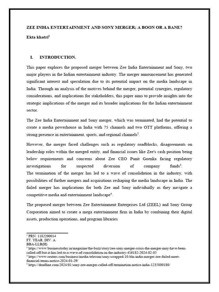 Zee India Entertainment and Sony Merger-Mergers and Acquisition-014 ...