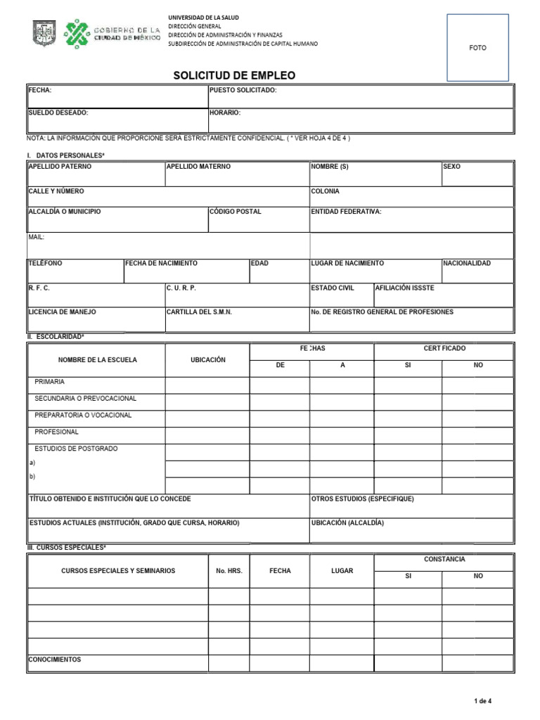 Solicitud de Empleo | Descargar gratis PDF | México | Trabajo Social