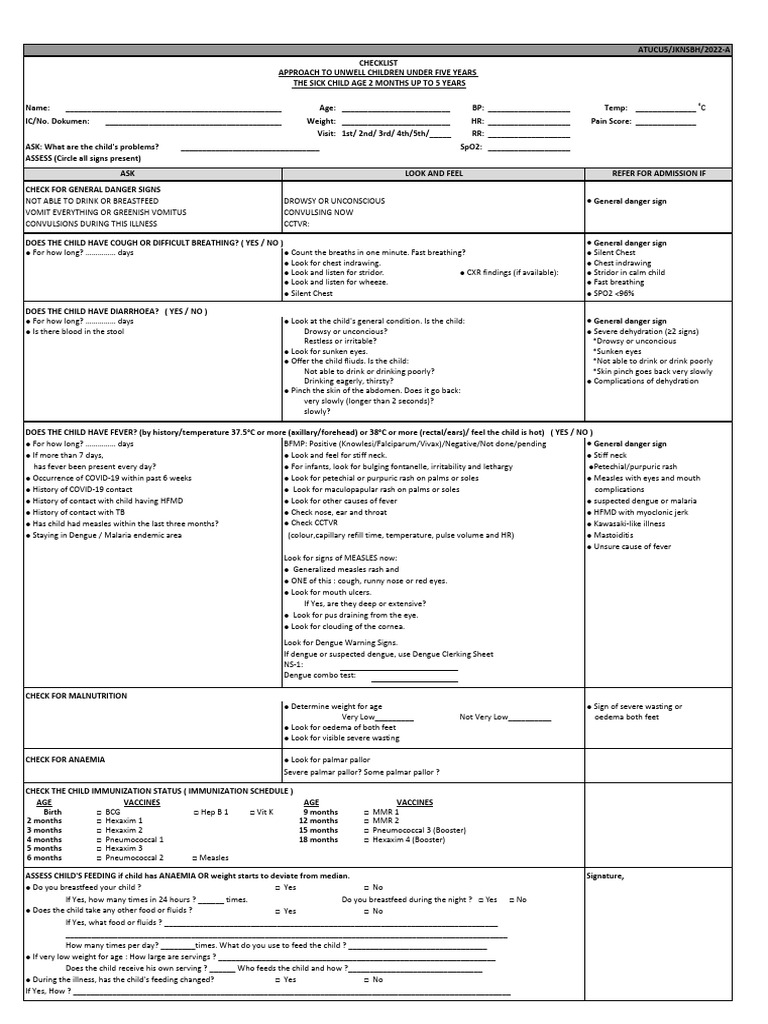 Checklist ATUCU5 - 2M To 5Y | PDF | Clinical Medicine | Diseases And ...