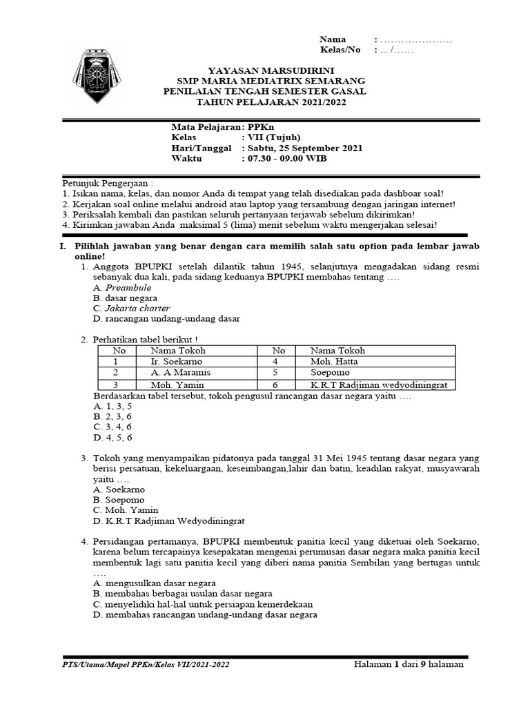 FORMAT SOAL PTS GASAL - Aris Windarto | PDF | Politik
