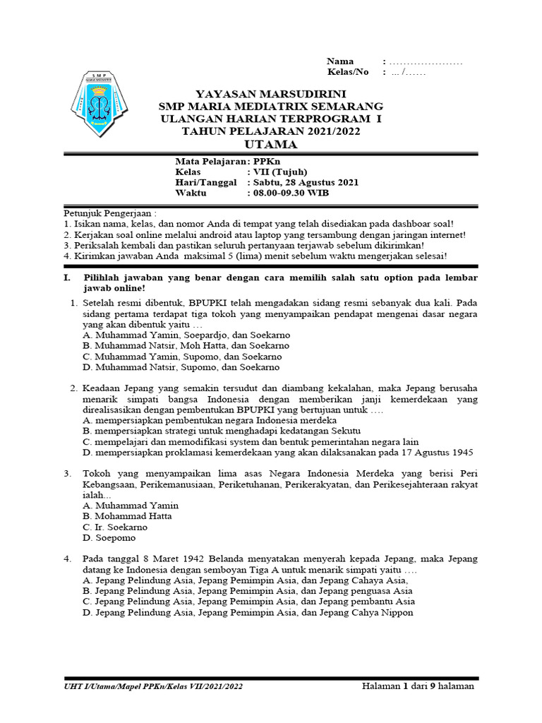 FORM SOAL UHT I - Aris Windarto | PDF