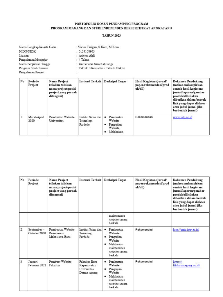 Portofolio Dosen Pendamping Program MSIB 5 | PDF