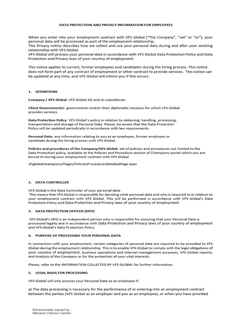 Data Protection Privacy Information and Declaration For Employees | PDF ...