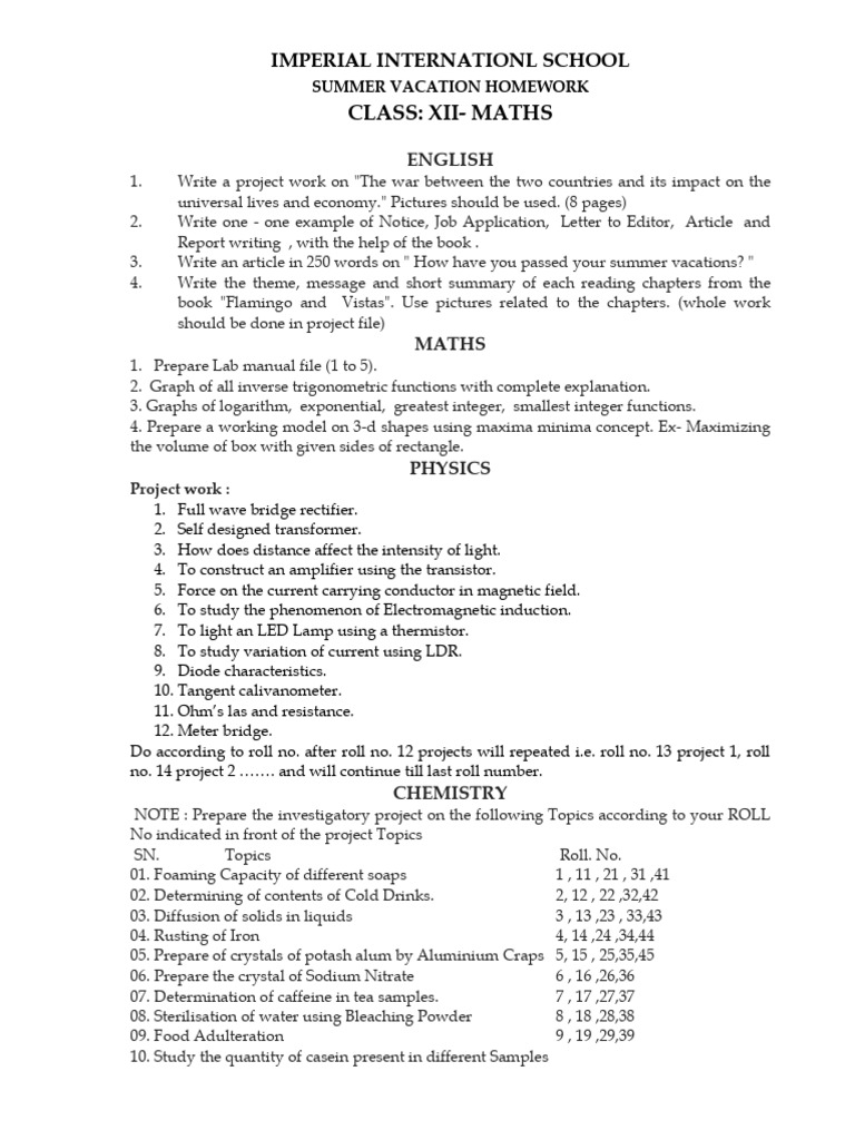 12-A-Math-Holiday Homework-1 | PDF | Trigonometric Functions | Function ...