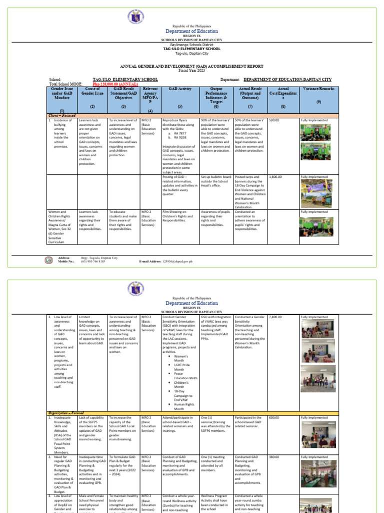 GAD Accomplishment Report. 2023 | PDF