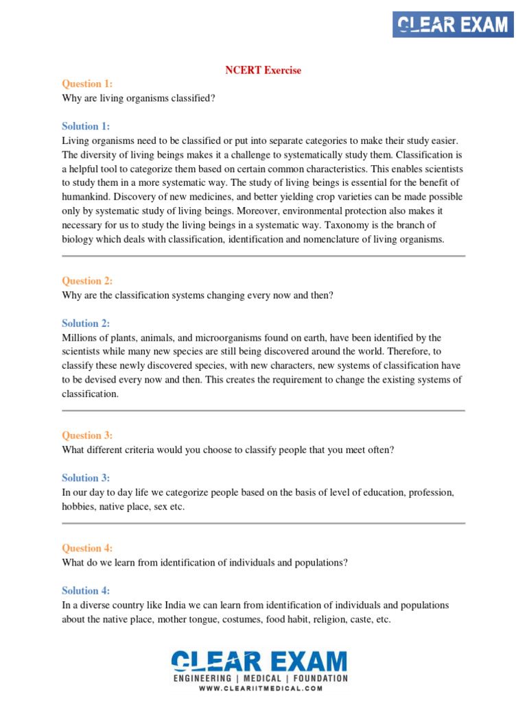 NCERT Class 11 Biology Chapter 1 | PDF | Taxonomy (Biology) | Species