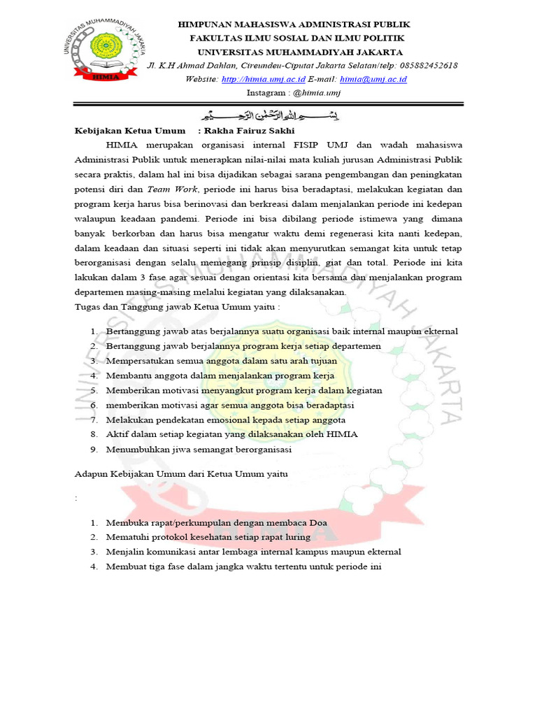 Kebijakan HIMIA FISIP UMJ 2023 | PDF | Karier & Perkembangan
