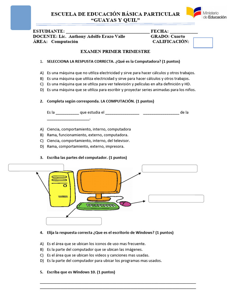 Examen de Computacion Primer Trimestre | PDF | Hardware de la computadora | Ciencias de la ...