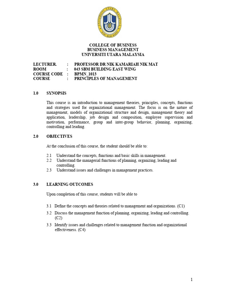 Principles of Management Course Overview | PDF | Strategic Management | Decision Making