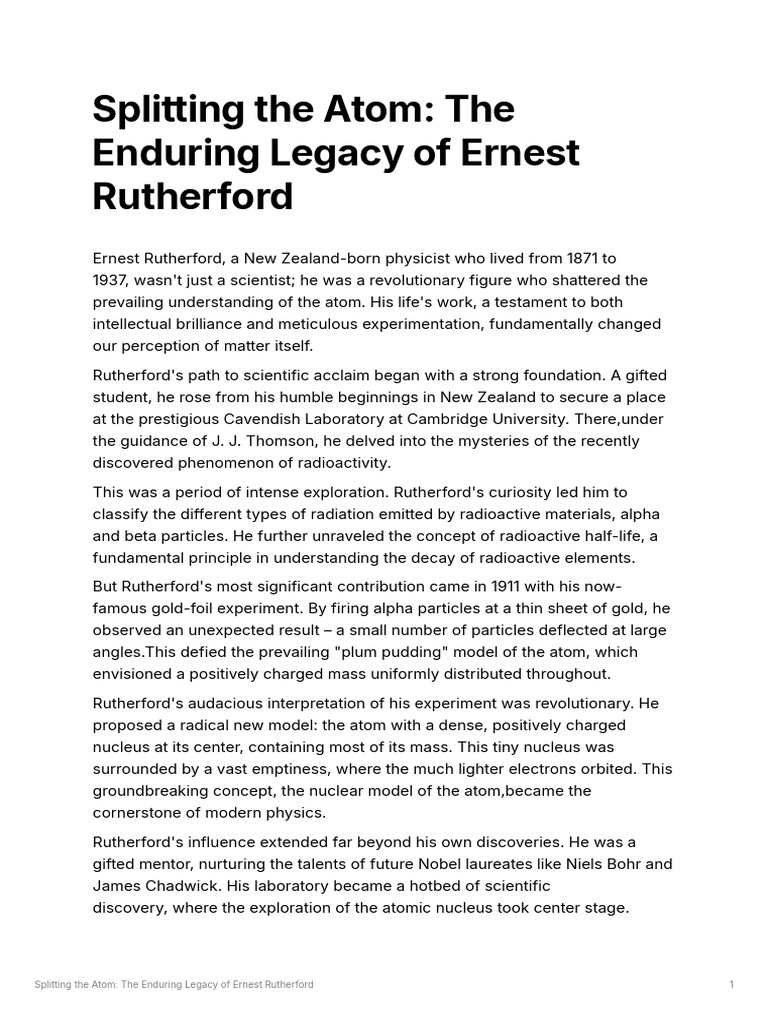 Splitting The Atom The Enduring Legacy of Ernest Rutherford | PDF ...