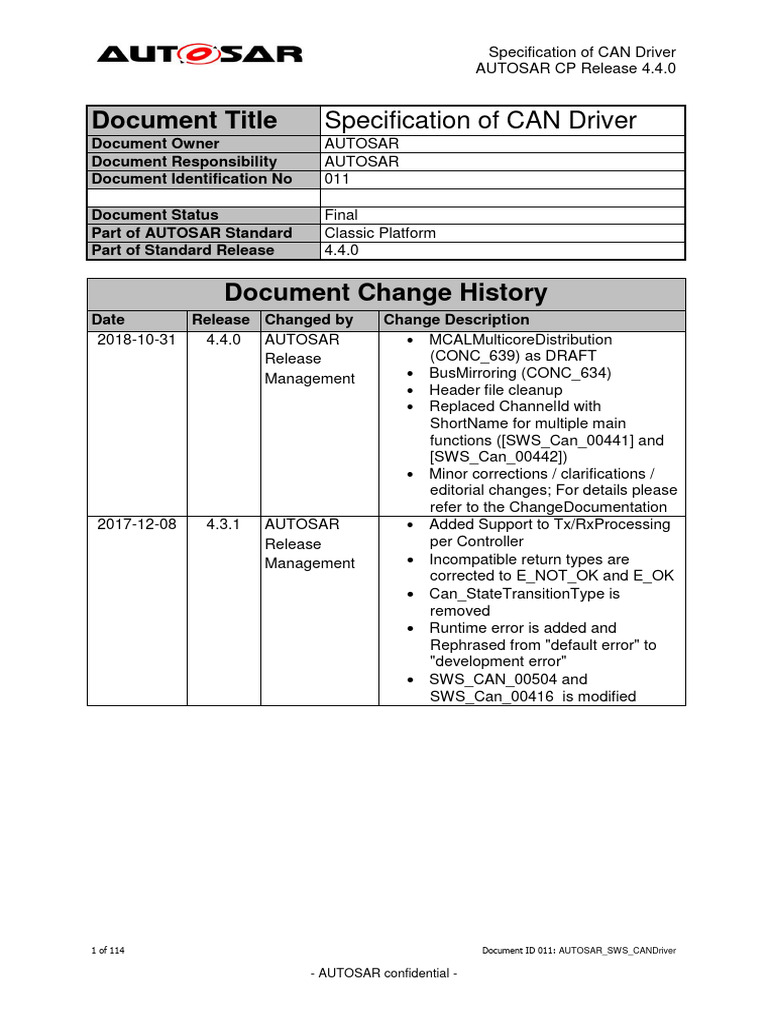 AUTOSAR_SWS_CANDriver | PDF | Specification (Technical Standard) | Osi Model