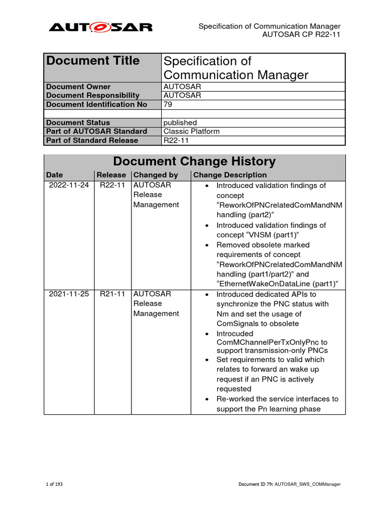 AUTOSAR SWS COMManager | Download Free PDF | Computer Network | Communication