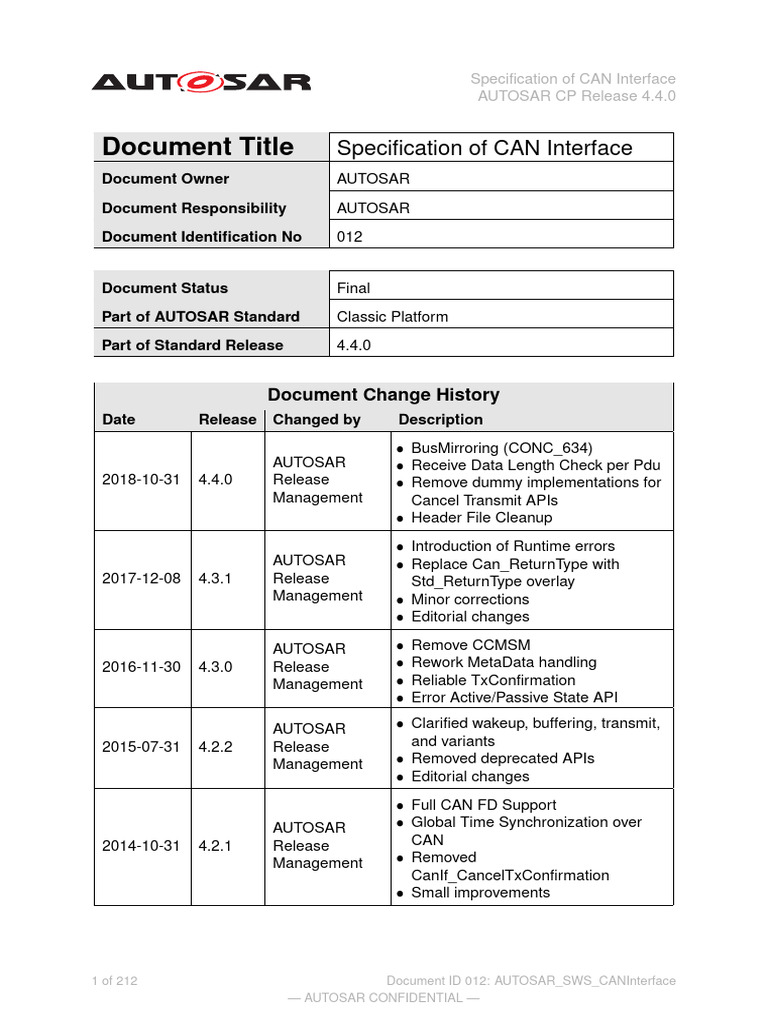 AUTOSAR SWS CANInterface | PDF | Specification (Technical Standard) | Computer Network