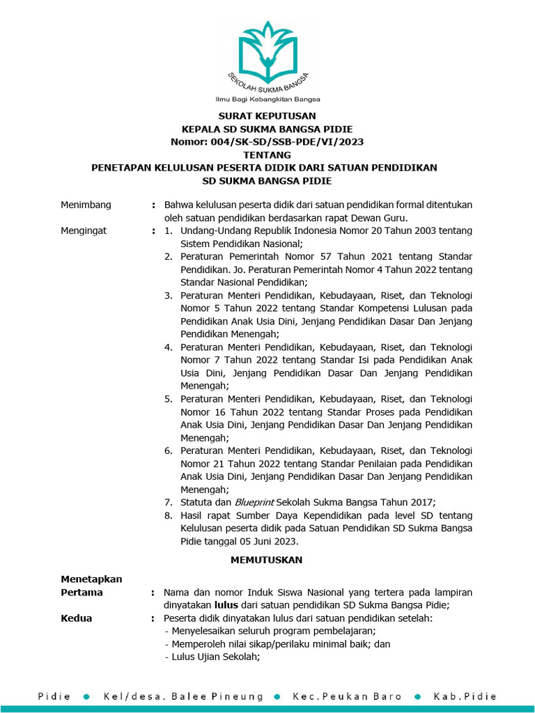 SK Kelulusan SD 2022 2023 | PDF