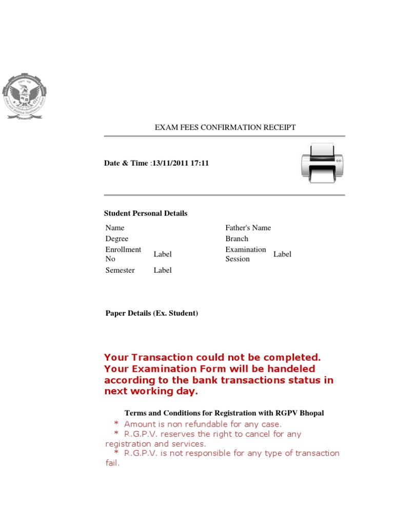 Exam Fee Receipt Notice | PDF