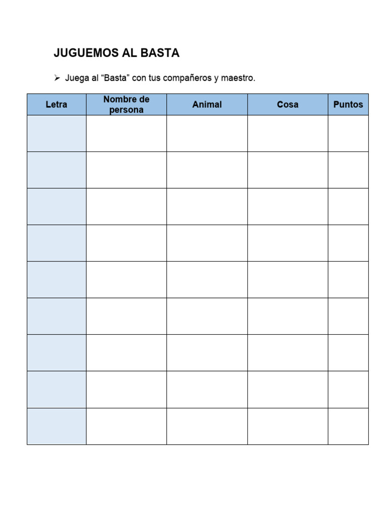 Tabla Del Juego Basta | PDF