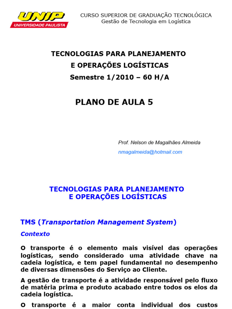 Plano - de - Aula - 5 (1) - Prof Nelson | PDF | Logística | Despesa