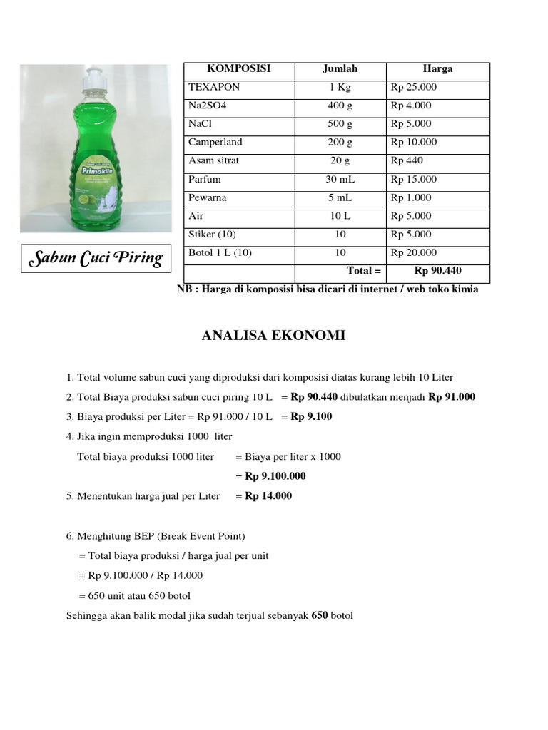 Contoh Sabun Cuci Piring | PDF