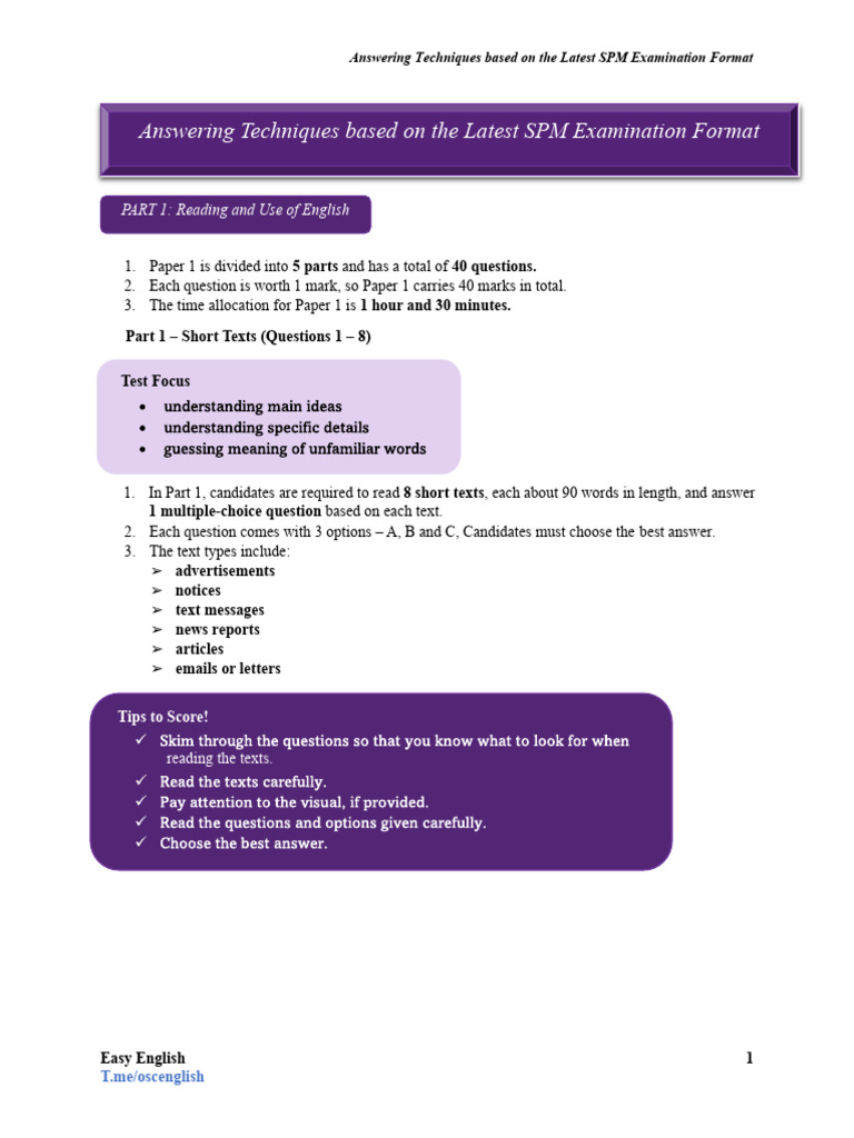 Answering Techniques Based On The Latest SPM Examination Format | PDF ...