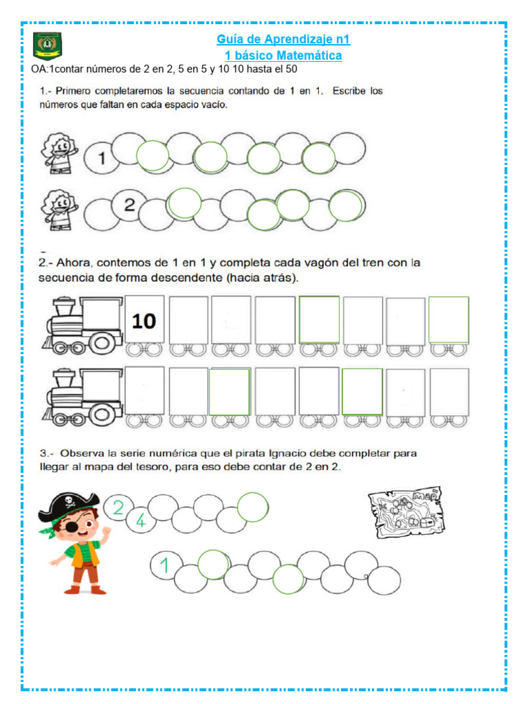 Guia Aprendizaje Matematica 1 Basico Conteo de 2 en 2 5 5n 5 | PDF