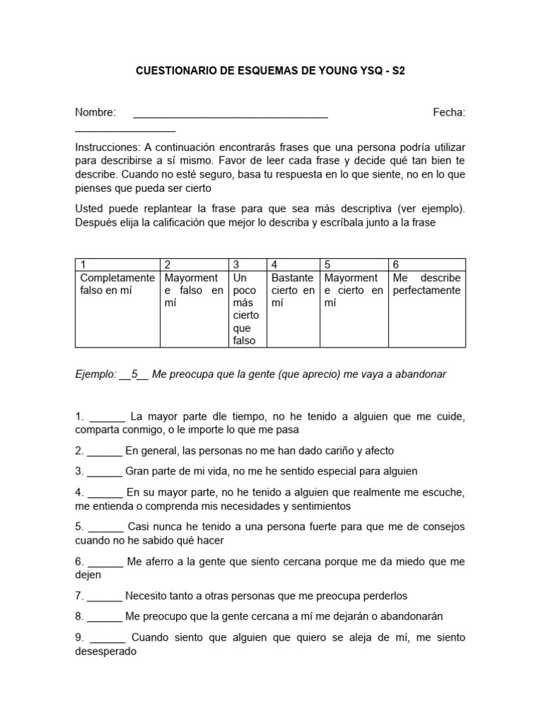 Esquemas de Young YSQ | PDF