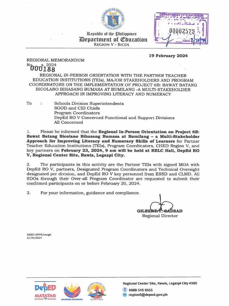 RM_188 s_2024 - Regional In-Person Orientation with the Partner TEIs ...