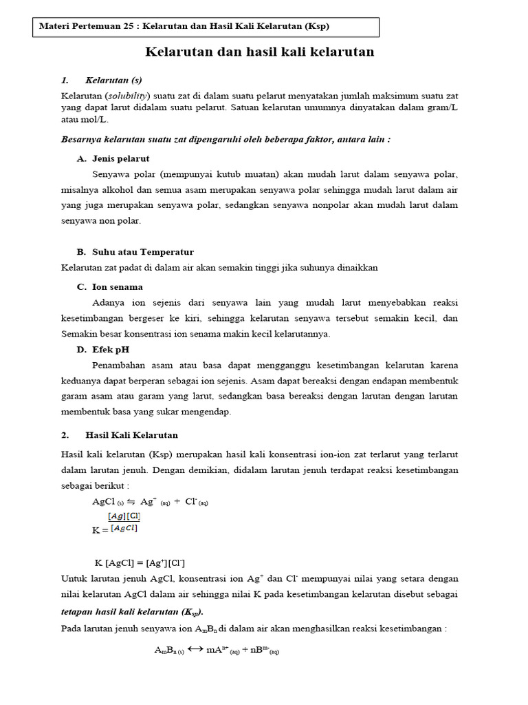 Kelarutan dan Ksp: Panduan Lengkap | PDF