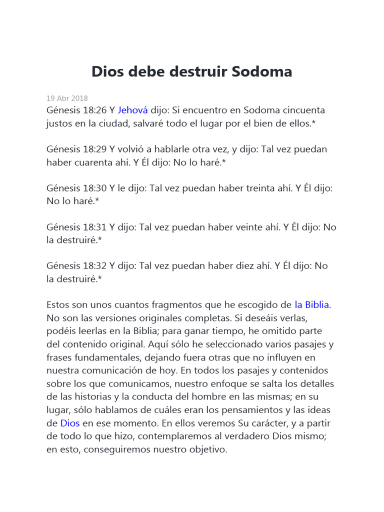 Dios Debe Destruir Sodoma | Descargar gratis PDF | Dios | Moisés
