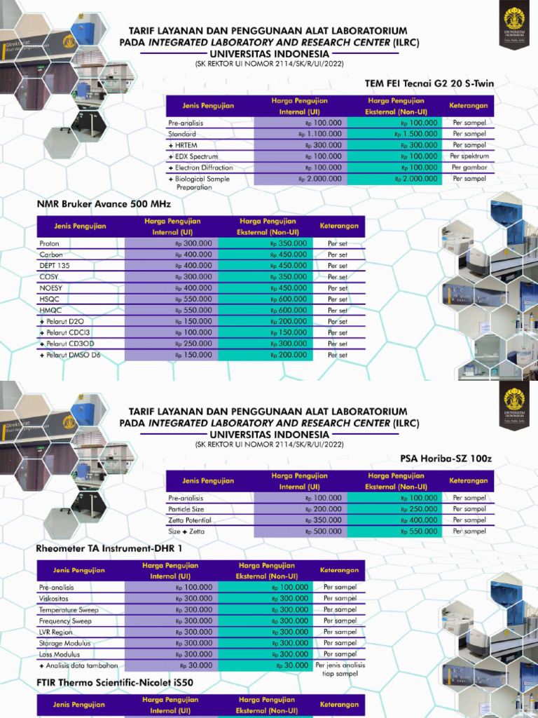 Tarif Layanan Dan Penggunaan Alat ILRC UI | PDF