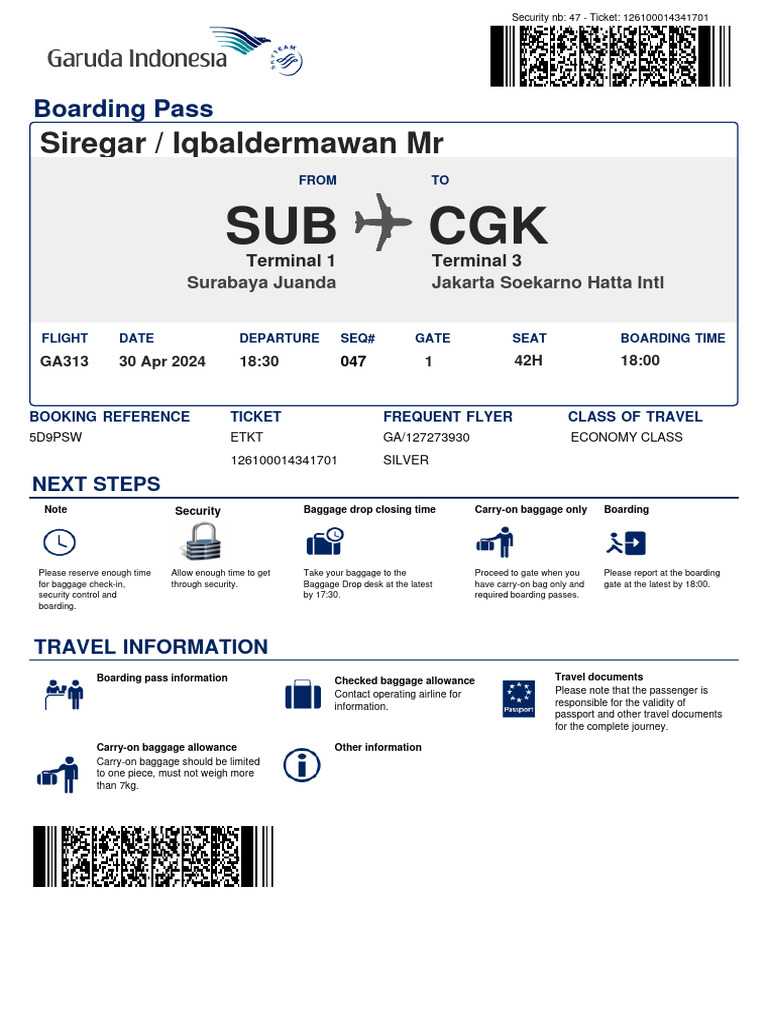 Your Boarding Pass To Jakarta - GARUDA INDONESIA | PDF | Airlines ...