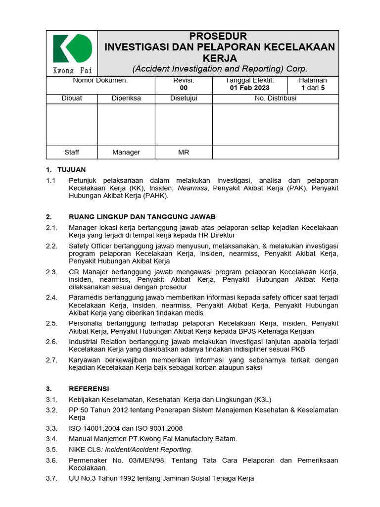 Investigasi Pelaporan Kecelakaan Kerja Acident Investigation and Reporting | PDF