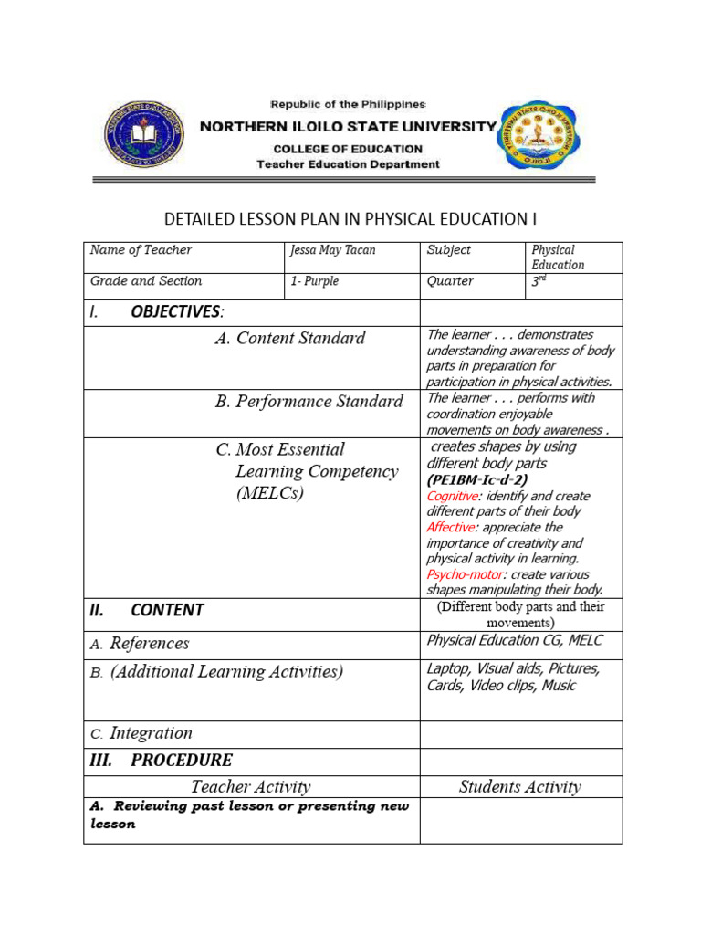 Detailed Lesson Plan in Physical Education V | Download Free PDF ...