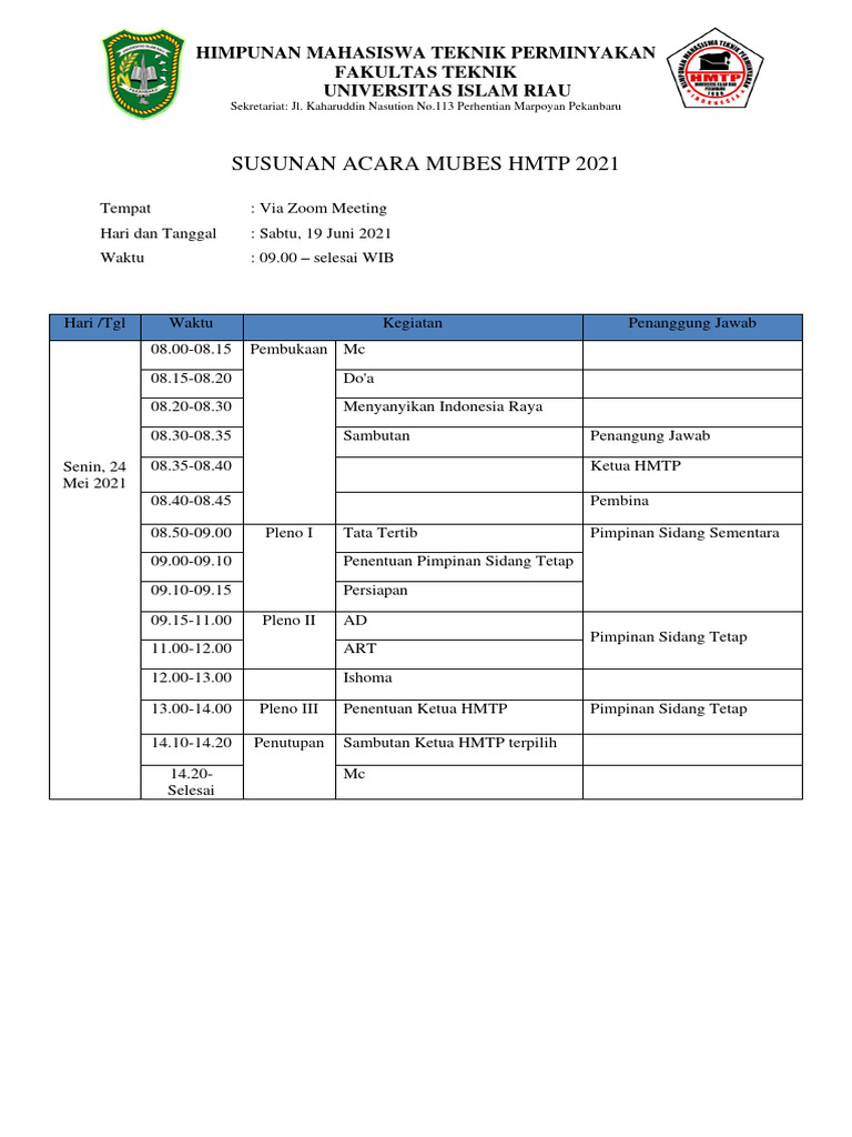 Rundown Mubes HMTP 2021 | PDF