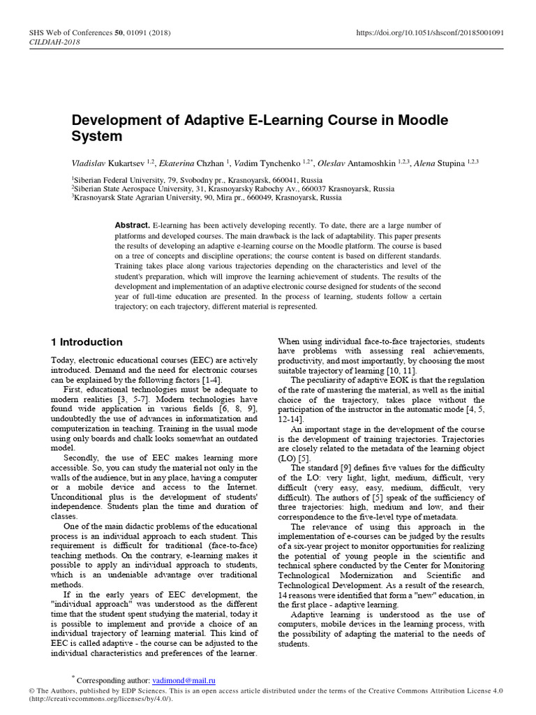 Development of Adaptive E-Learning Course in Moodle | PDF | Educational Technology | Learning