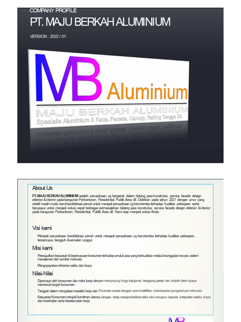 Company Profile Pt. Maju Berkah Aluminium | PDF