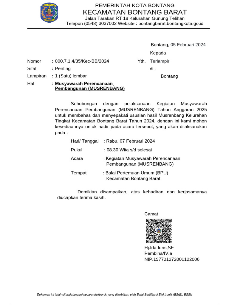 Undangan Musrenbang Bontang Barat 2024 | PDF
