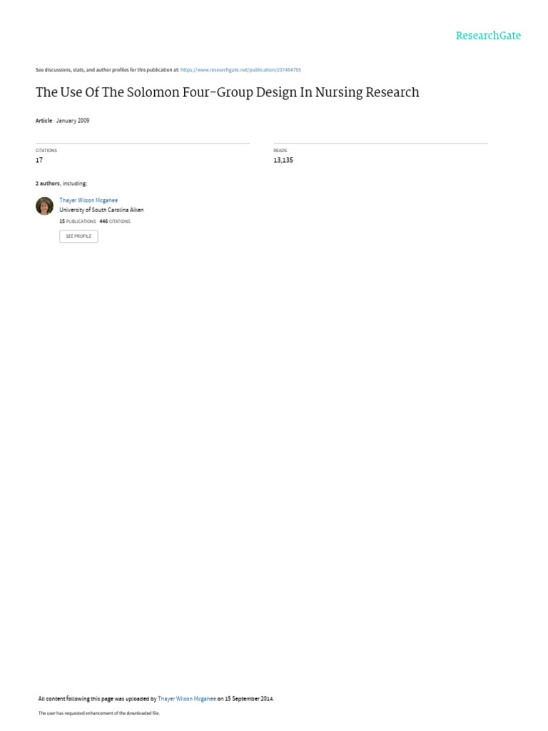 The Use of The Solomon Four-Group Design in Nursin | PDF | Analysis Of ...