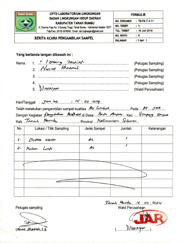 BA Sampel Air Limbah 15 Maret 2024 | PDF