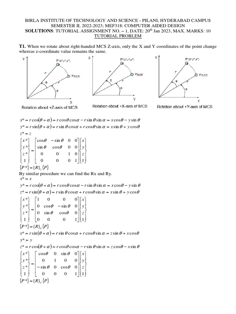 Solution Tut Assign 1 2022 23 Sem II | PDF | Geometry | Euclidean Geometry