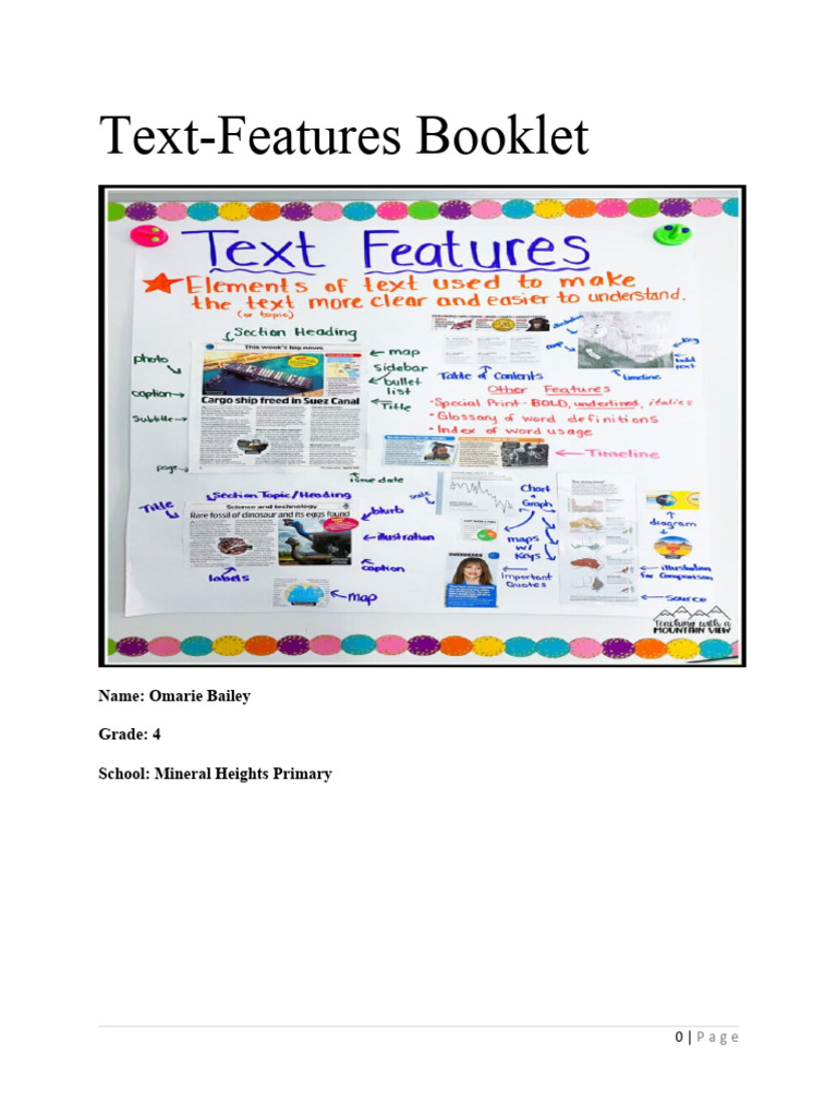 Text Features Booklet | PDF | Books | Table Of Contents