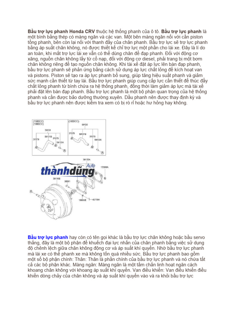 Bầu trợ lực phanh Honda CRV | PDF