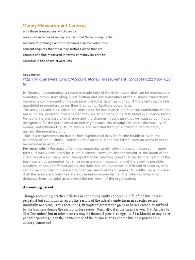 Money Measurement Concept | Debits And Credits | Value (Economics)