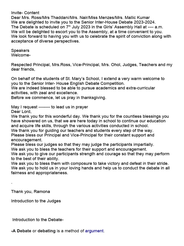 Script-Inter House Debate | PDF | Argument | Critical Thinking