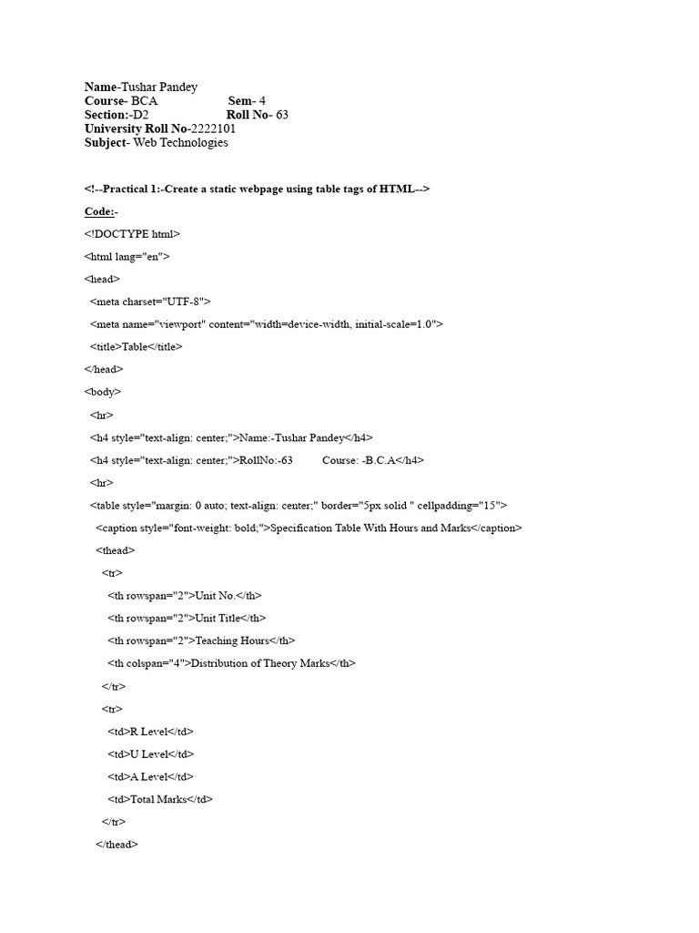 HTML Practical File | PDF | Active Server Pages | World Wide Web HTML Practical File | PDF | Active Server Pages | World Wide Web