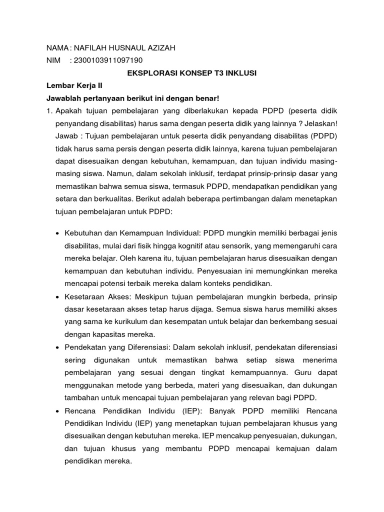 Nafilah Husnaul Azizah - Eksplorasi Konsep T3 Inklusi | PDF