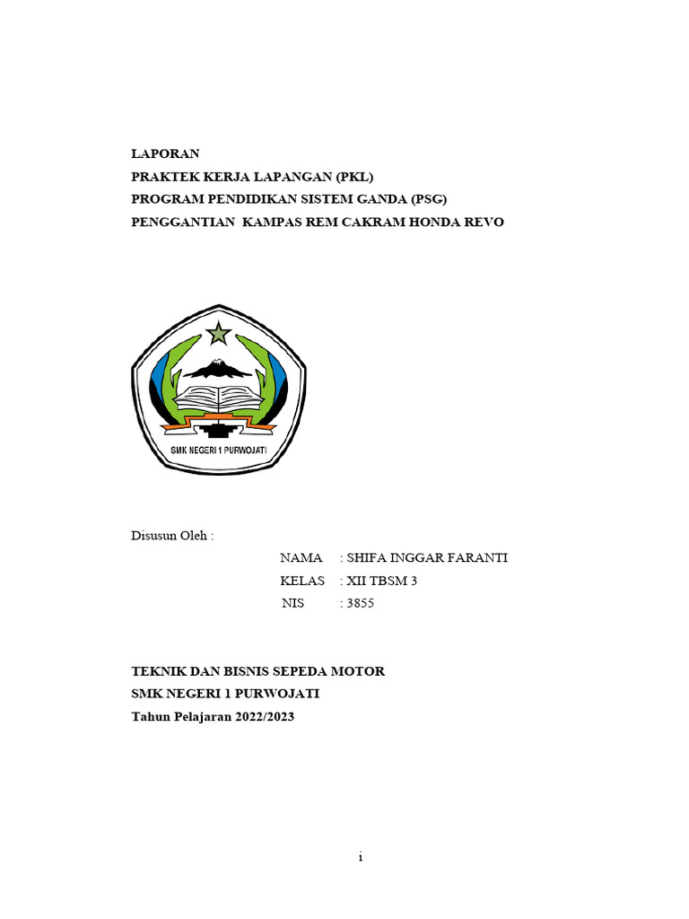 Laporan PKL: Ganti Kampas Rem | PDF