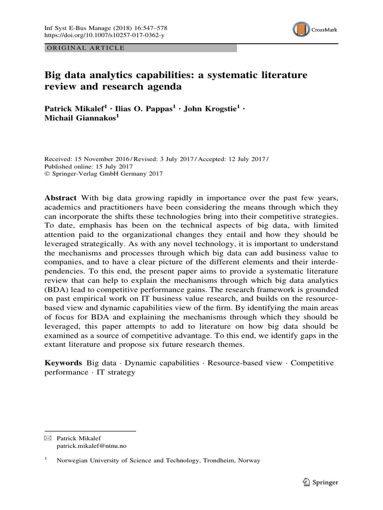 Big Data Analytics Capabilities A Systematic Literature Reviwe | PDF | Big Data | Analytics