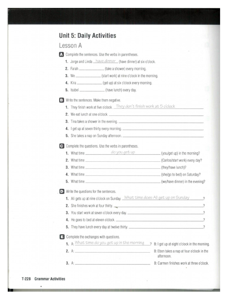 Units 5-6 Grammar Practice-Presente Simple | PDF