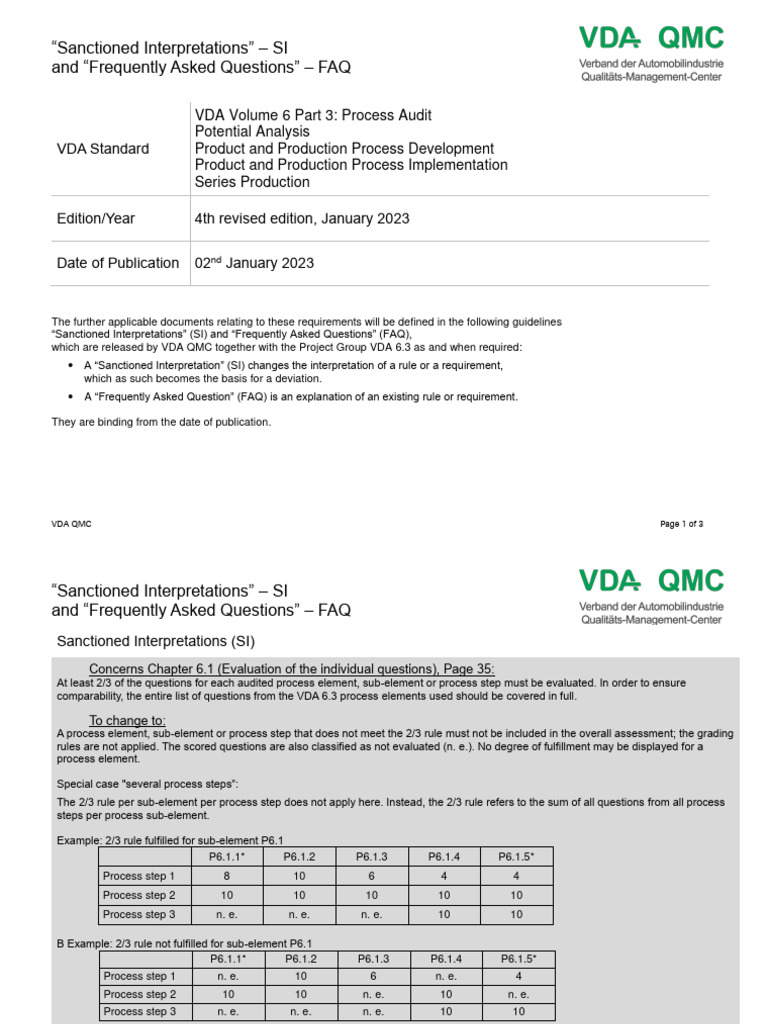 VDA6.3 2023 SIs - Und - FAQs | PDF | Faq